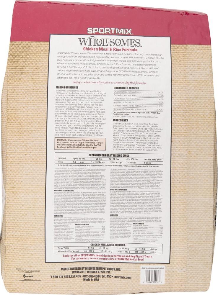 SPORTMiX Wholesomes Chicken Meal & Rice Recipe Dry Dog Food - Howell ...